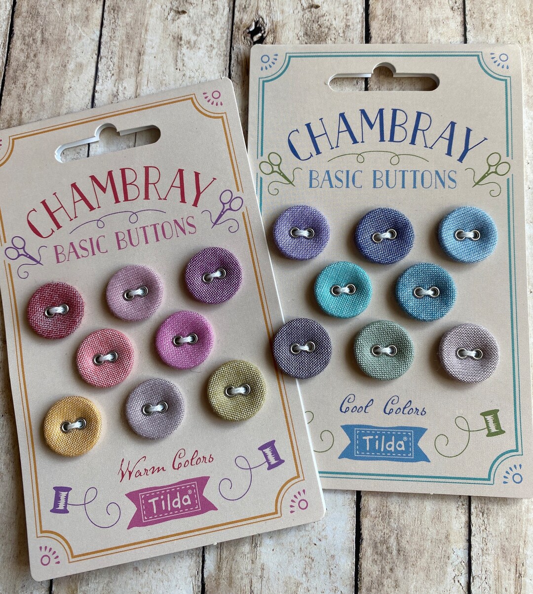 Tilda ™ Buttons, CHAMBRAY BASIC Buttons, 8 Piece Collection, 16mm Two ...