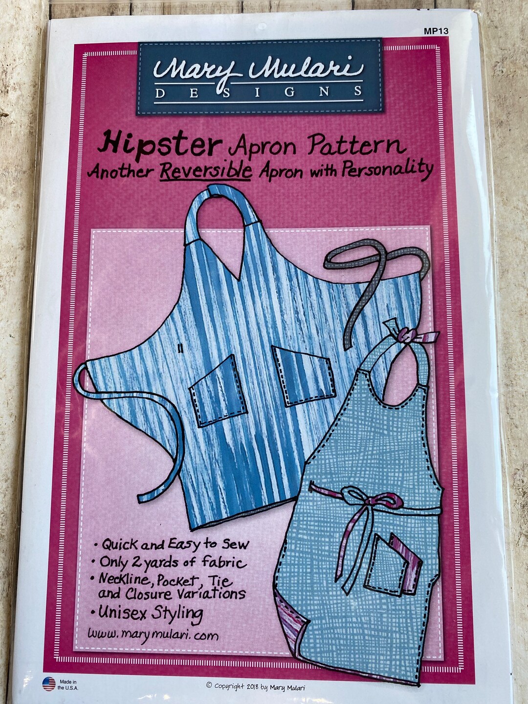 Mary Mulari HIPSTER Apron PATTERN, Reversible Unisex APRON, Neckline ...