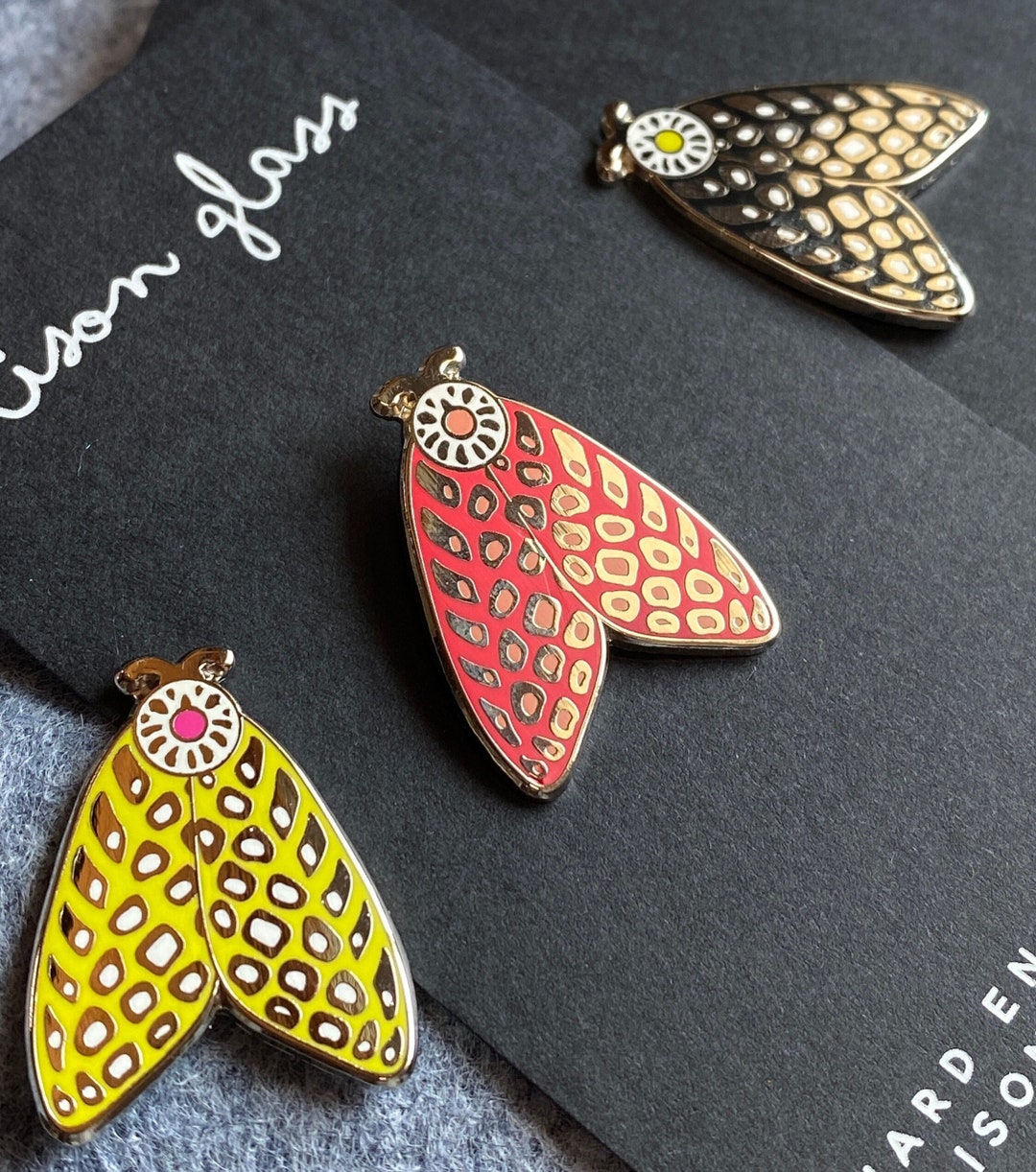 Alison Glass Hard Enamel Pin, SPOTTED MOTH Pins, 3 Colors, 1" Cloisonné ...