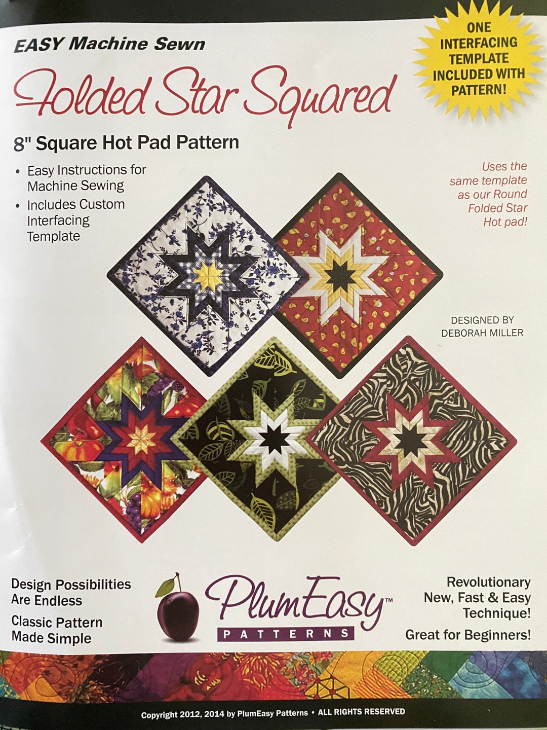Folded Star, Plumeasy 8" Square Hot Pad Pattern Comes W/ 1 Template, OR ...