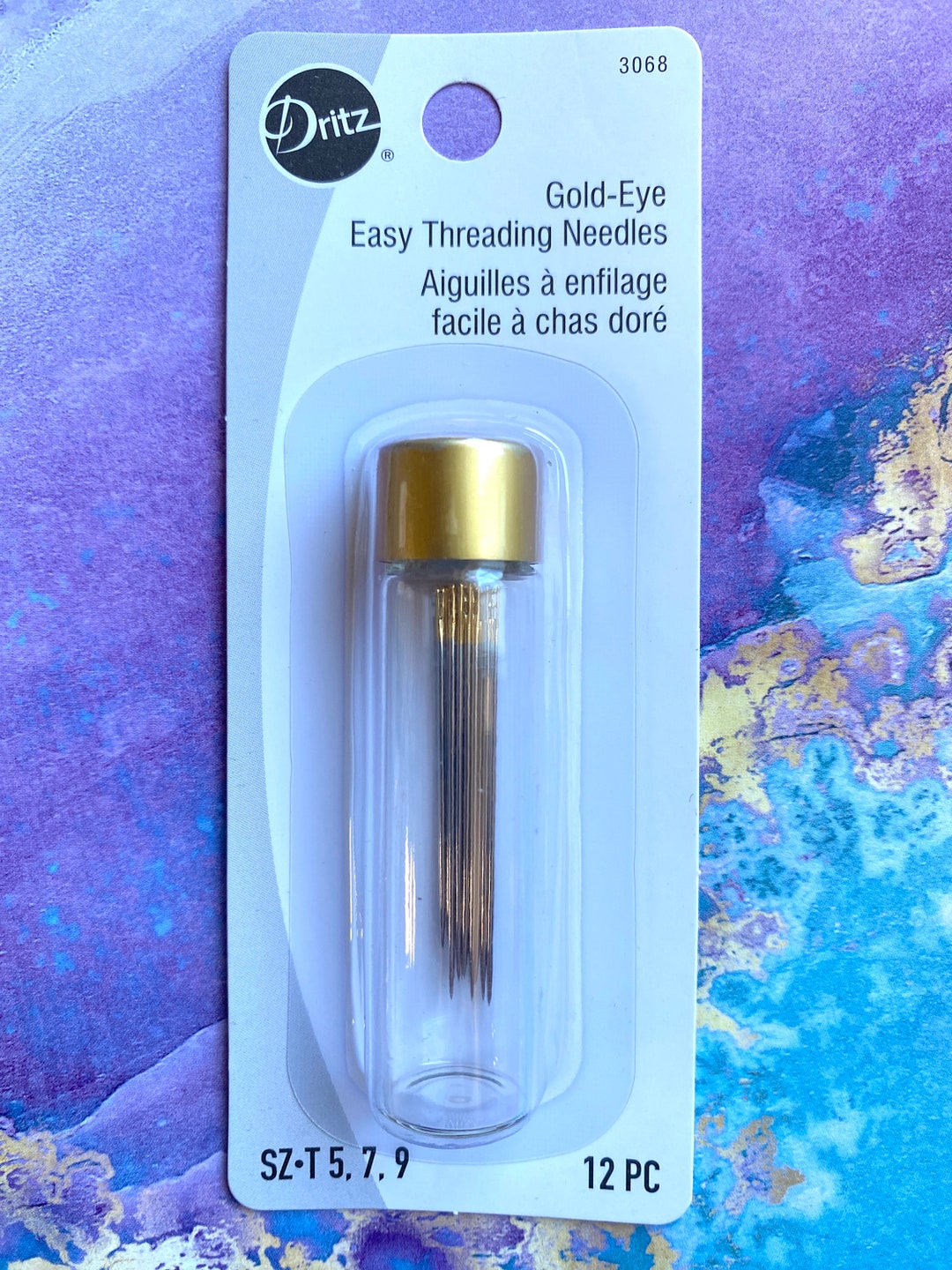 Dritz GOLD EYE Easy Threading Needles in Glass Storage Tubes, 12 Size 5 ...