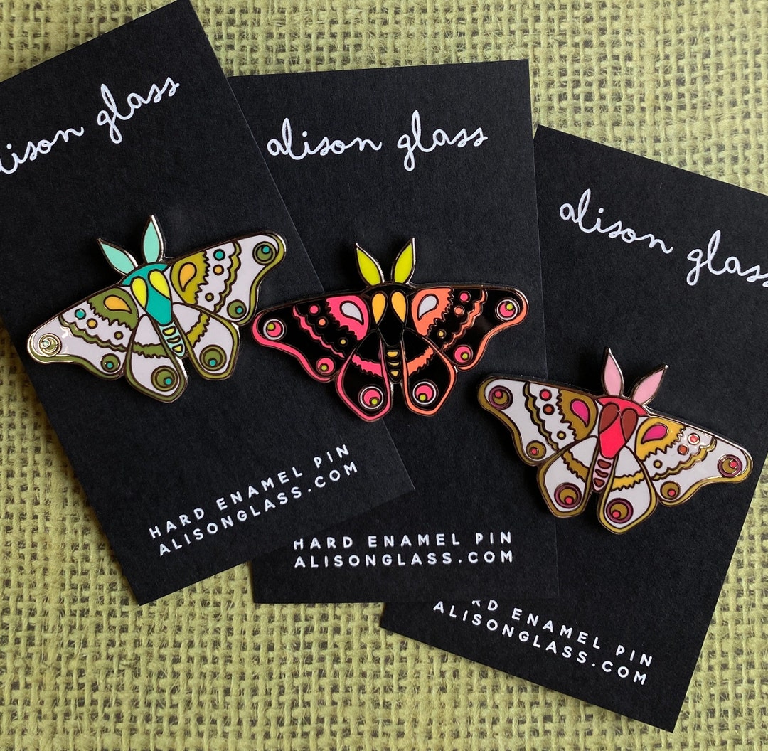 Alison Glass Hard Enamel Pin, 1.75 Inch MOTH Pins, 3 Colors, Cloisonné ...