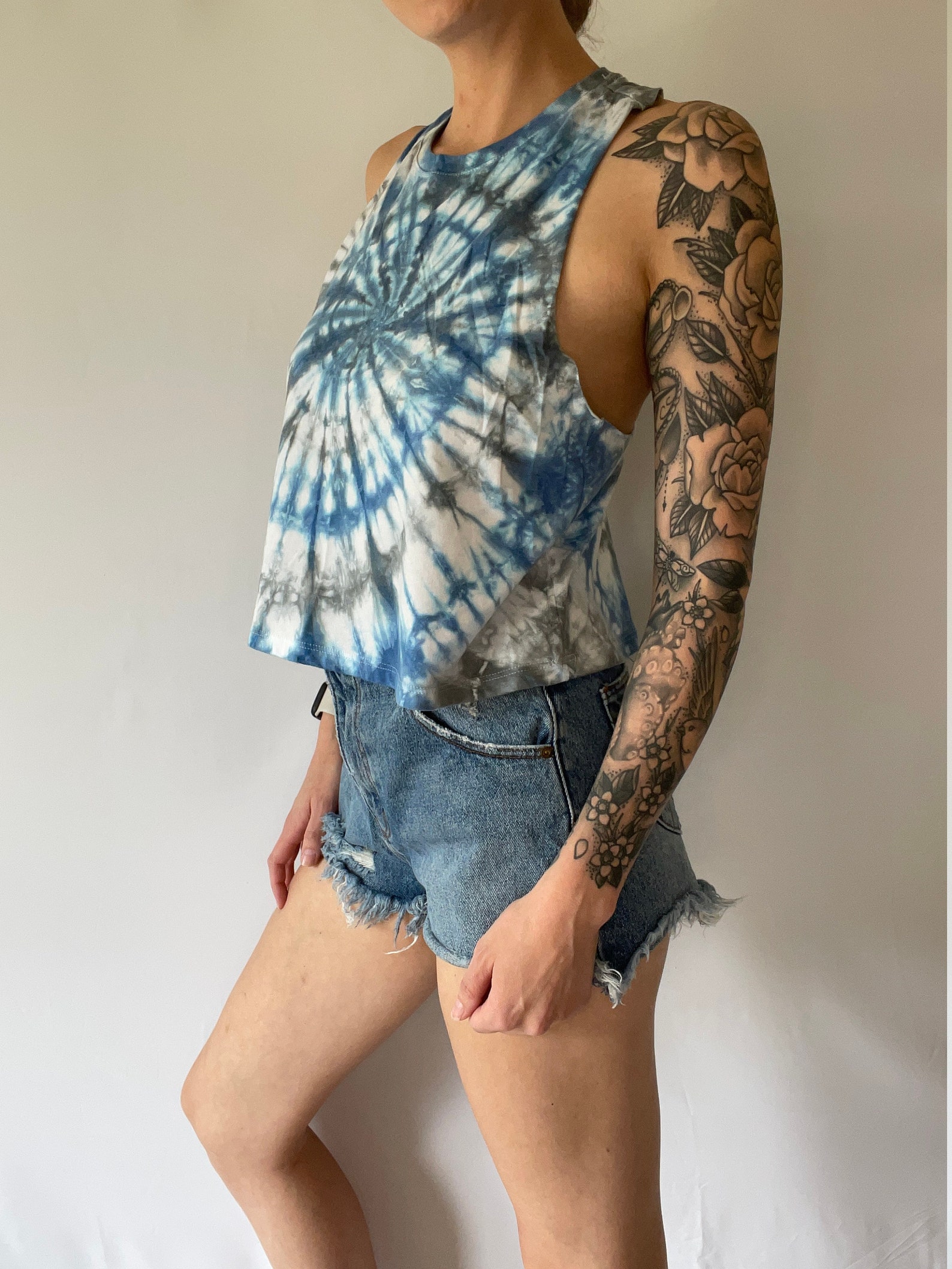 Blue and Grey Tie Dye Flowy Tank Top | Tie Dye Flowy Top | Pearl Grey ...