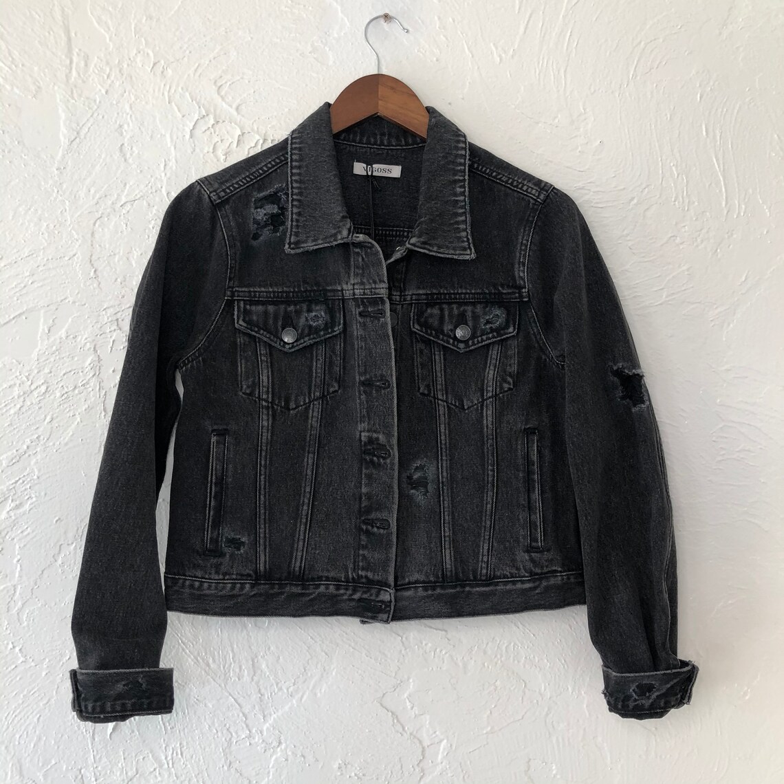 Black Ripped Denim Trucker Jacket Jean Jacket Distressed - Etsy