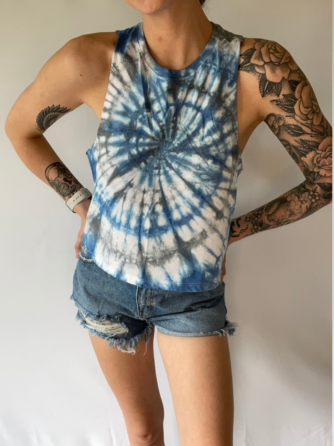 Blue and Grey Tie Dye Flowy Tank Top | Tie Dye Flowy Top | Pearl Grey ...