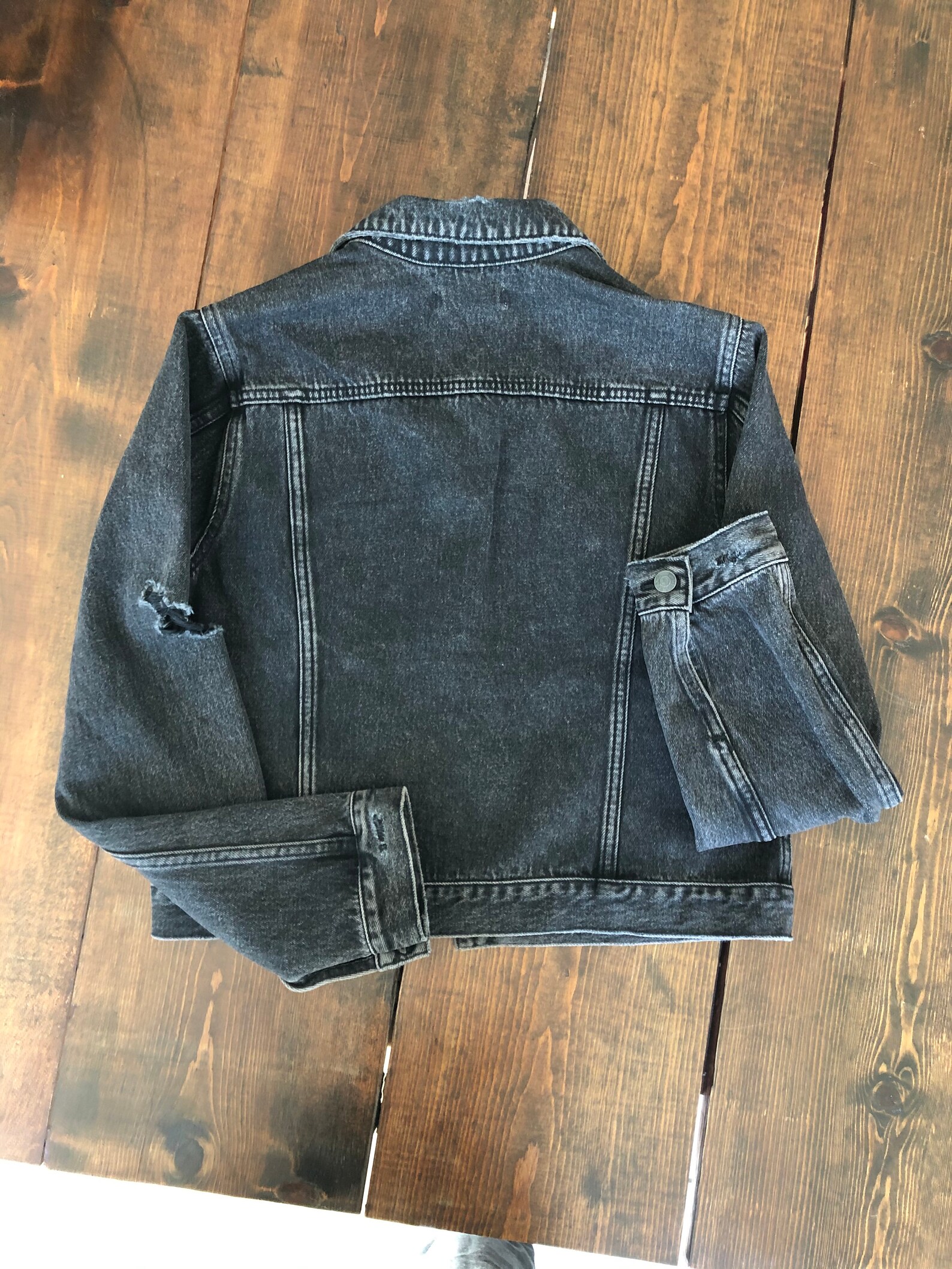 Black Ripped Denim Trucker Jacket Jean Jacket Distressed | Etsy