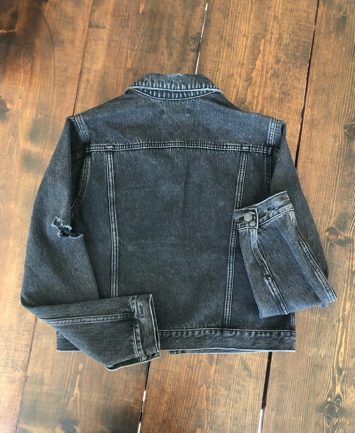 Black Ripped Denim Trucker Jacket Jean Jacket Distressed - Etsy