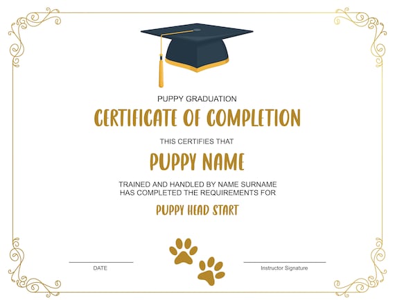 Puppy Graduation Certificate Template. Editable Certificate of - Etsy