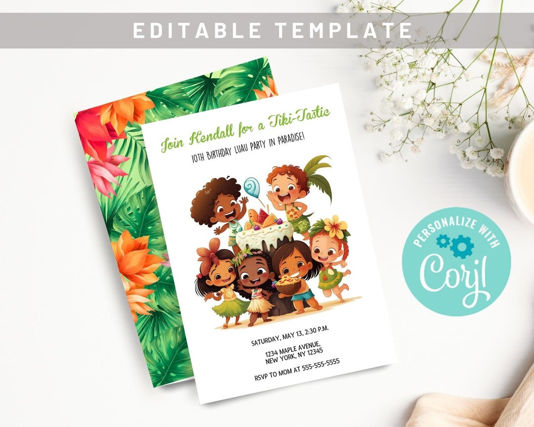 Editable Hawaiian Luau Birthday Invitation Instant Download & Online ...