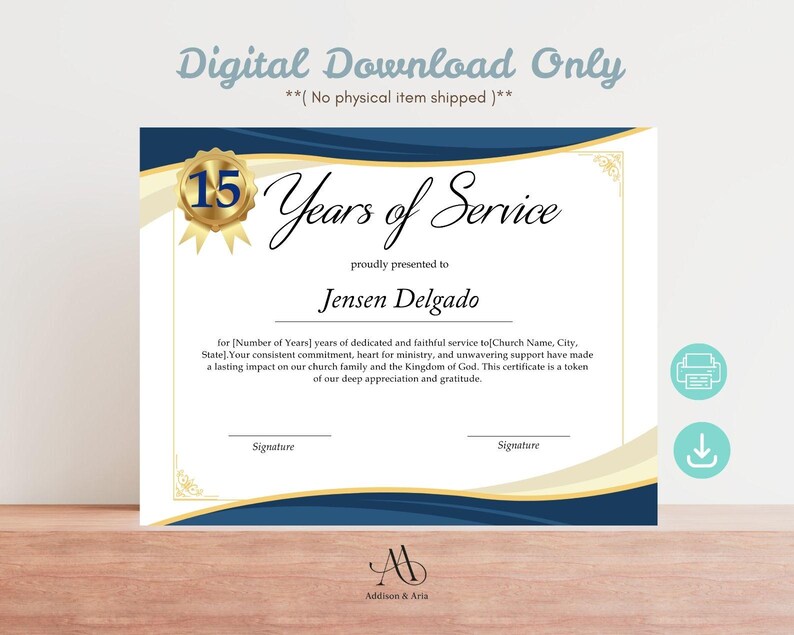 Editable Years of Service Certificate Template. Printable Service Award ...