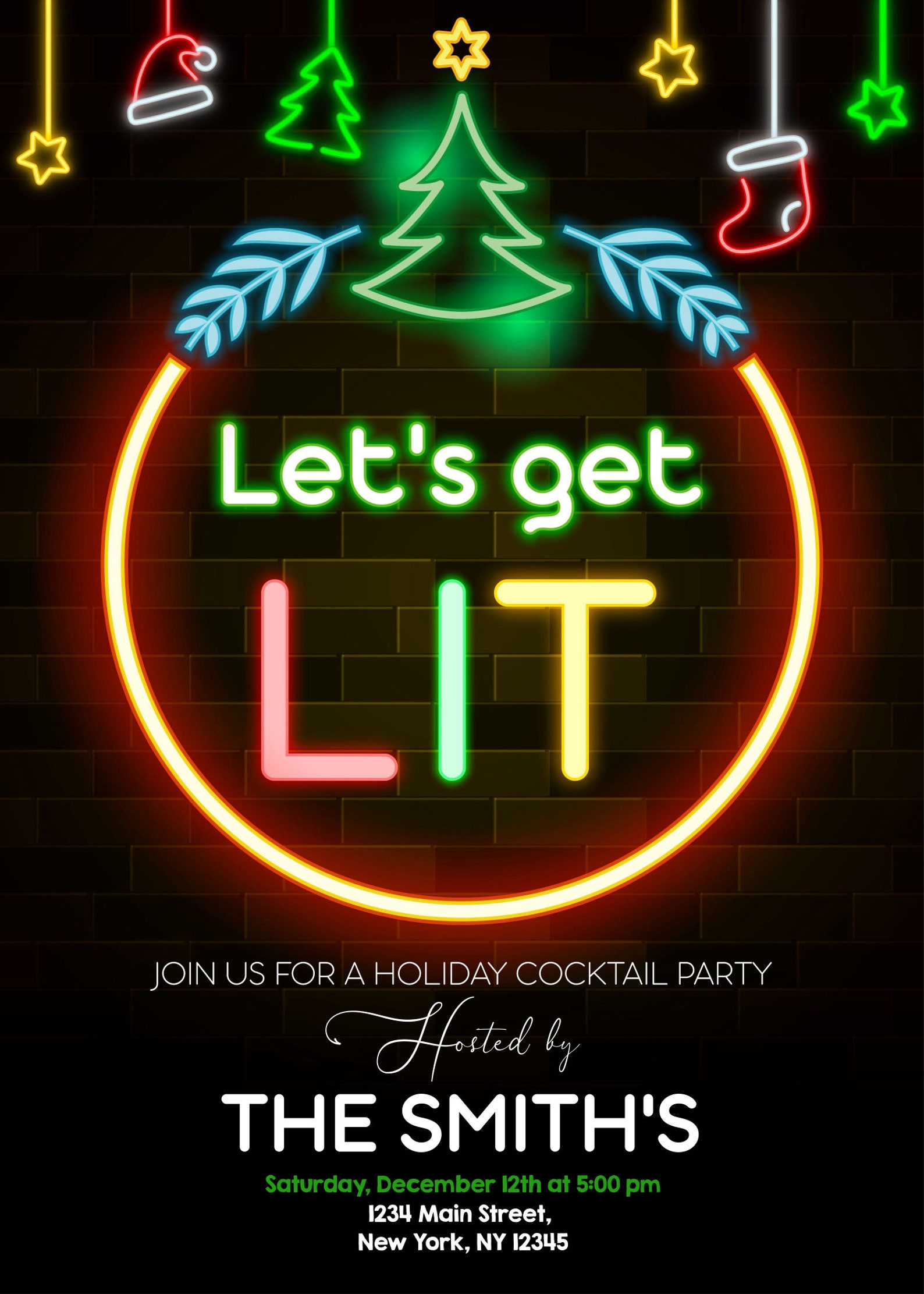 Editable Let's Get Lit Invitation. Holiday Cocktail Party - Etsy