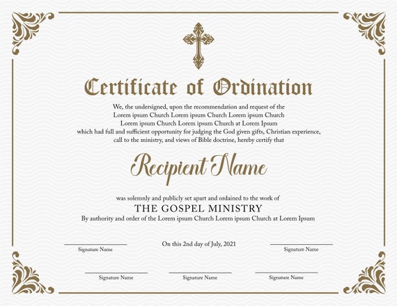 Ordained Certificate Printable And Fillable