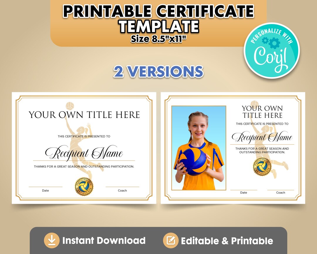Editable Volleyball Award Certificates (2 Versions). Customizable ...