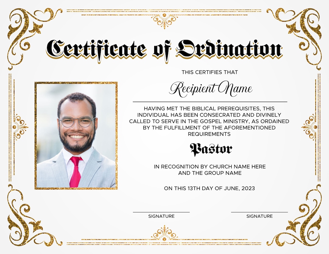 Editable Ordained Minister Certificate Template. Printable Certificate ...