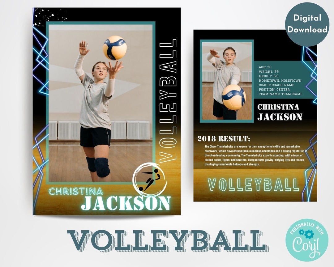 Spike Master: Volleyball Trading Card Template | Editable With Corjl - Etsy