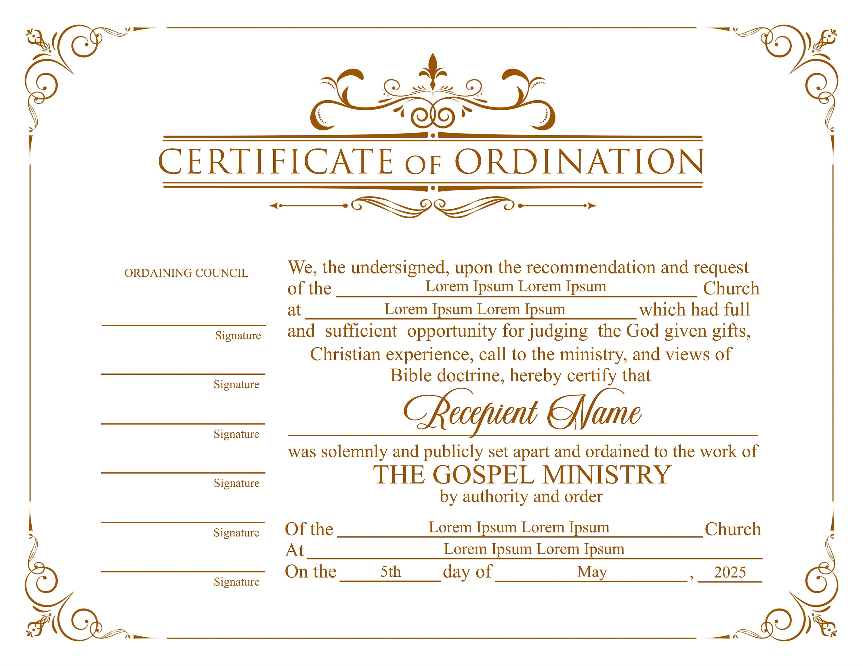 Ordination Certificate Templates