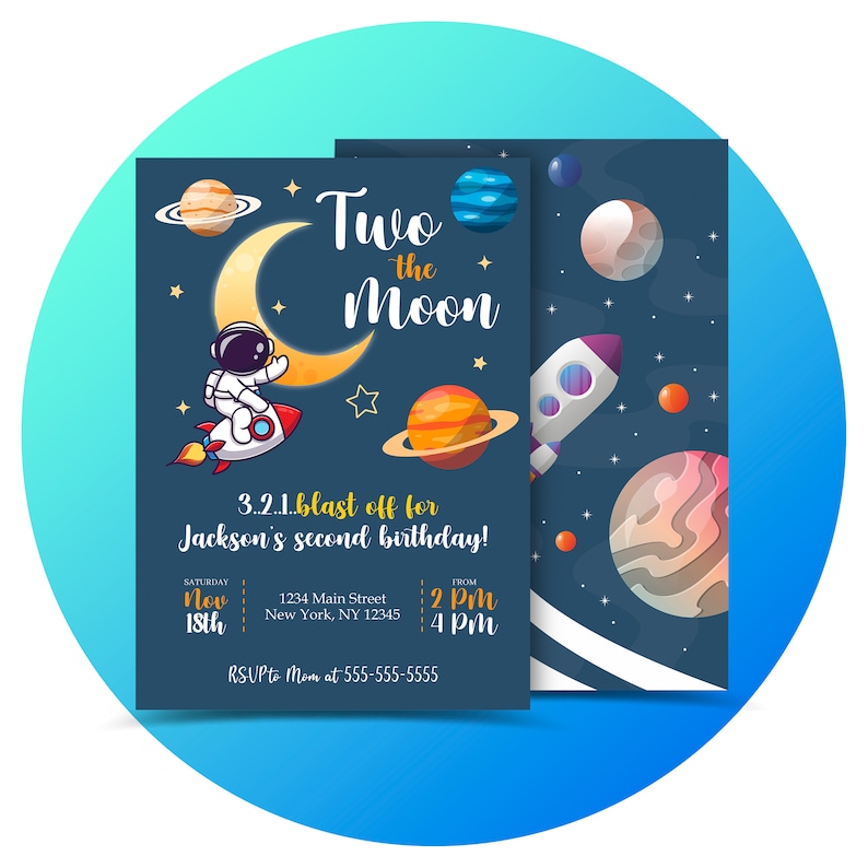 Editable Two the Moon Birthday Party Invitation Invite, Printable ...