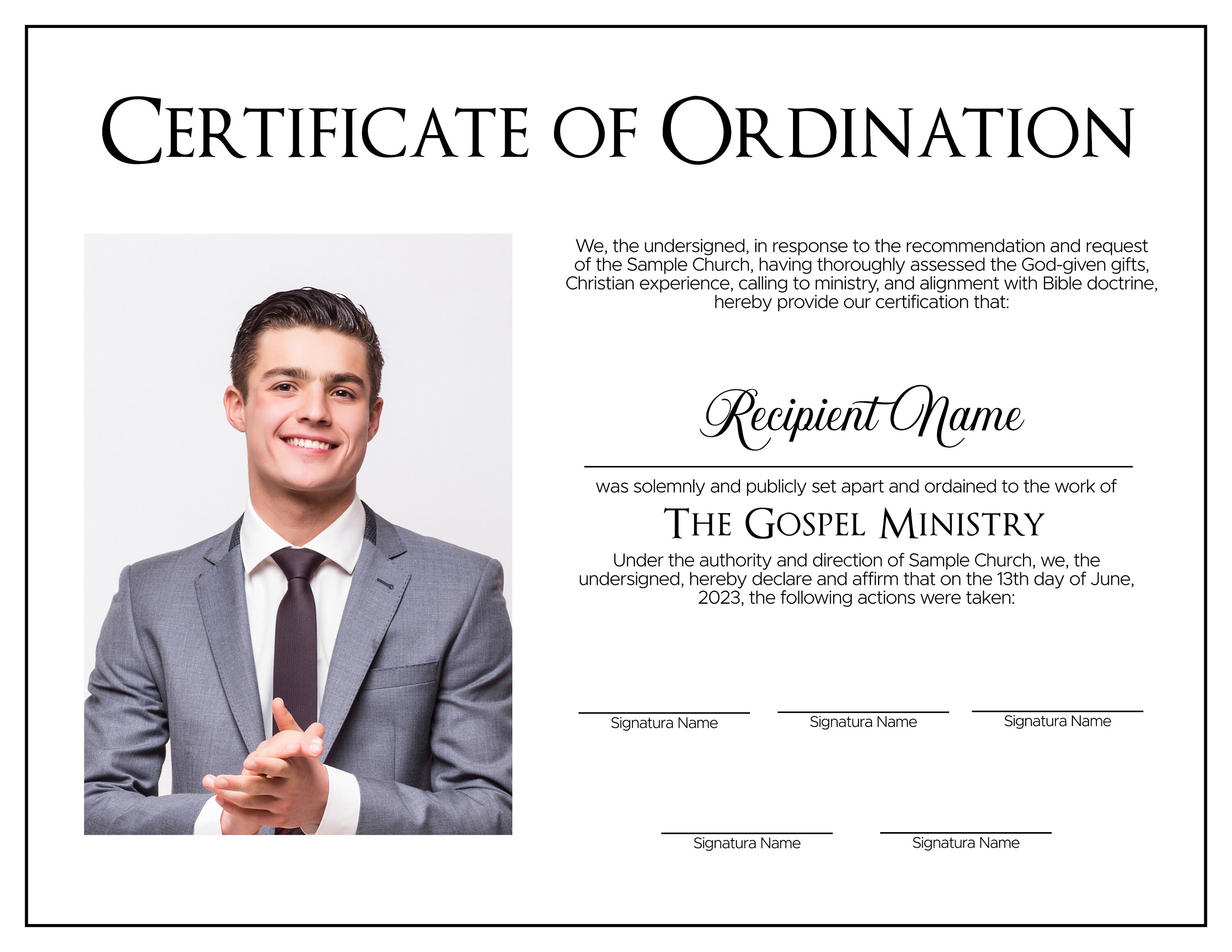 Editable Ordained Minister Certificate Template. Printable Certificate ...