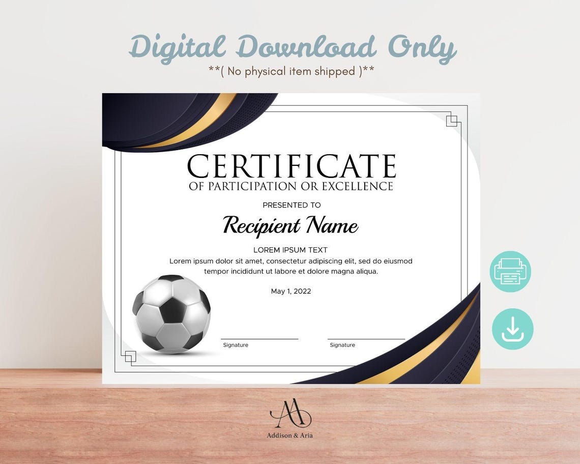 Editable Soccer Award Certificates. Customizable Soccer Certificate ...