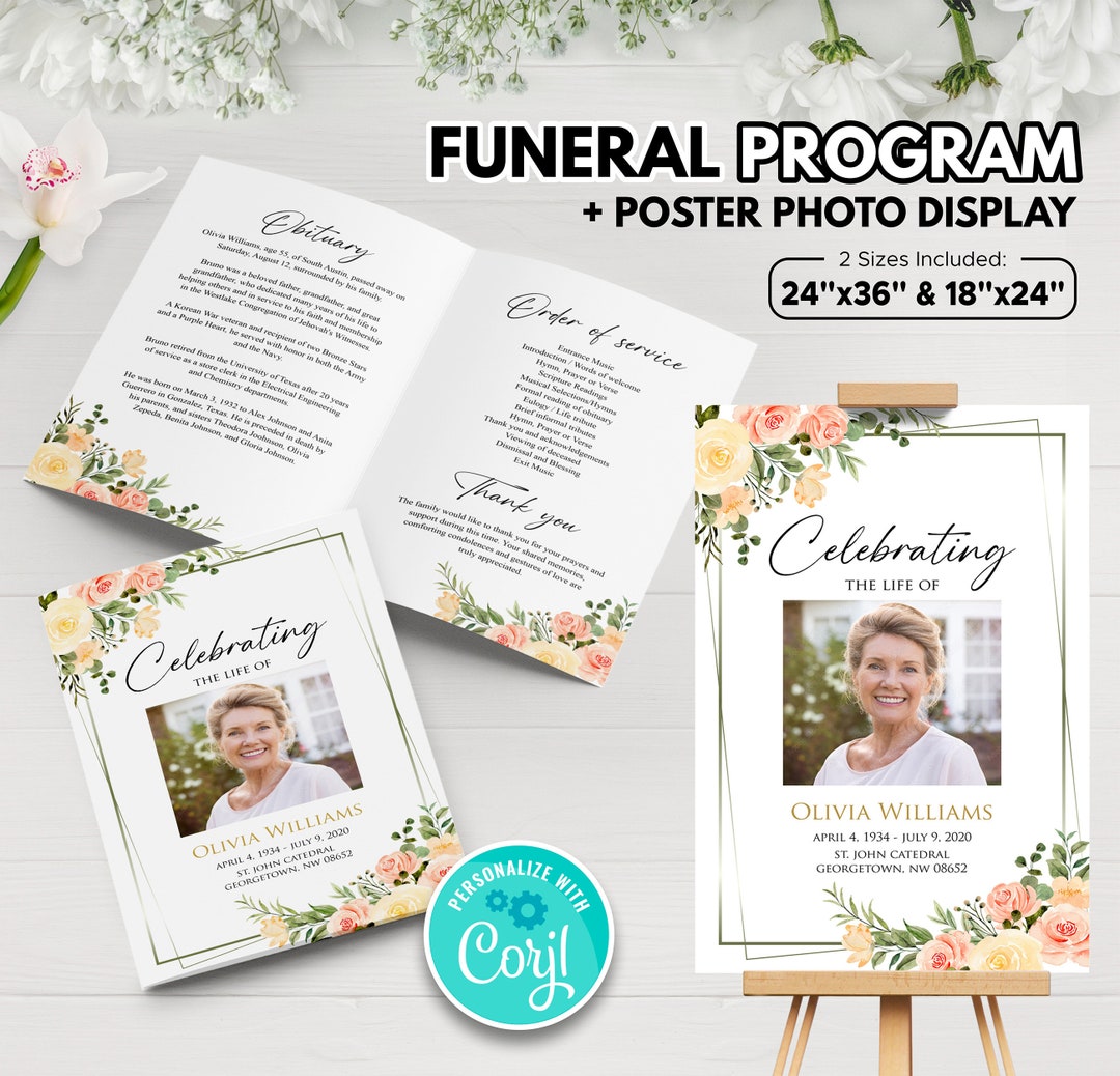 Editable Funeral Program Template & Welcome Sign - Celebration of Life ...