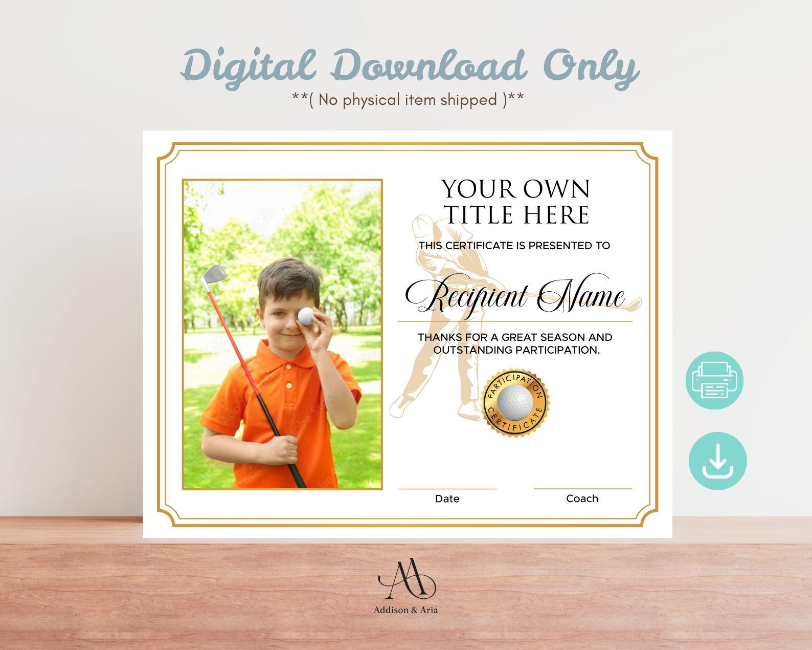 Editable Golf Award Certificates. Customizable Golf Certificate ...