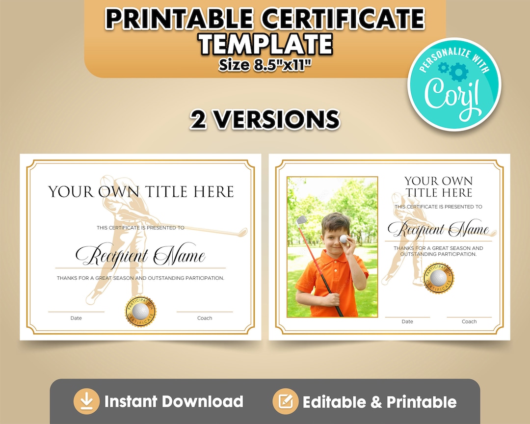 Editable Golf Award Certificates (2 Versions). Customizable Golf ...