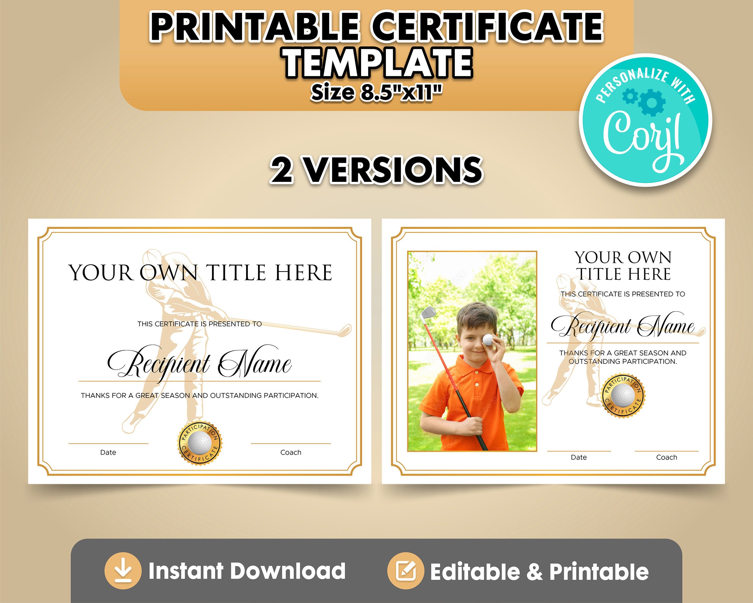 Editable Golf Award Certificates 2 Versions. Customizable - Etsy