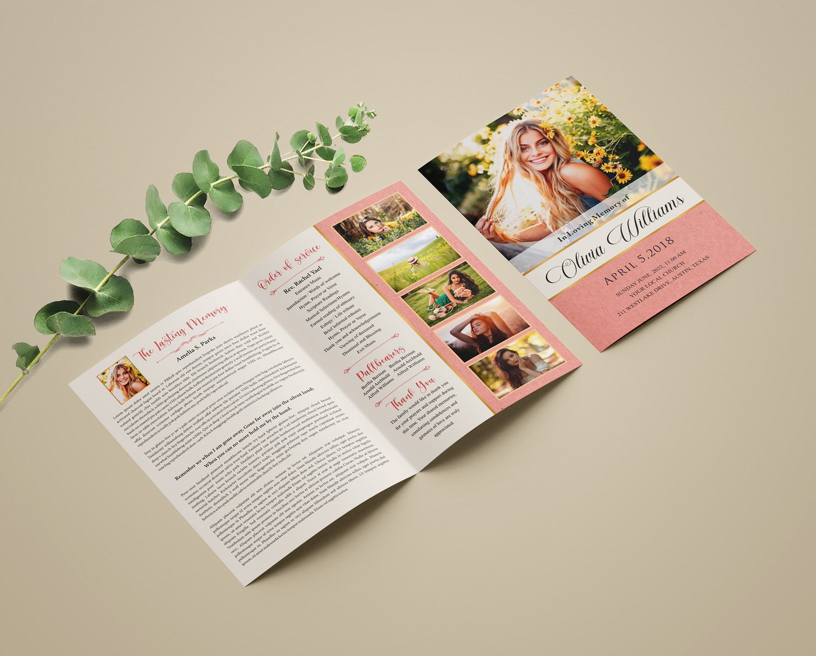 Editable Funeral Program Template With Free Thank You Card. - Etsy