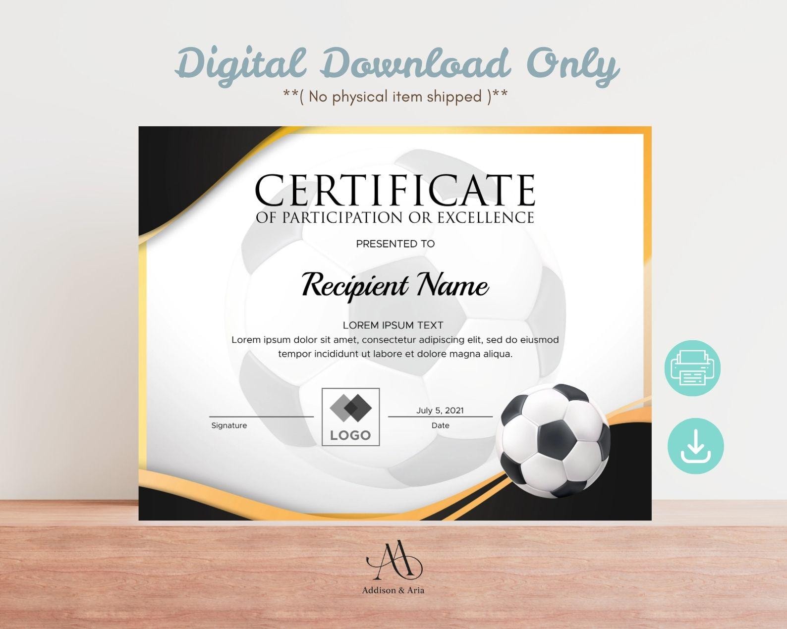 Editable Soccer Award Certificates. Customizable Soccer Certificate ...