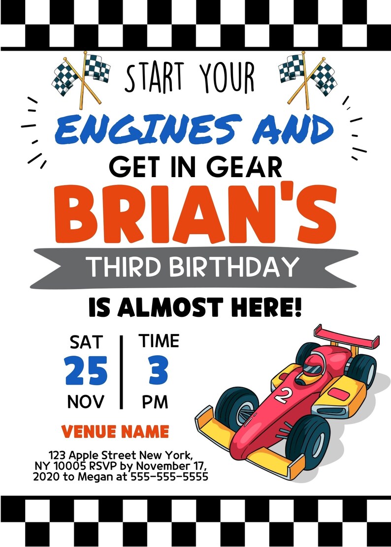 Racecar Birthday Invitation EDITABLE Racecar Birthday Invite | Etsy
