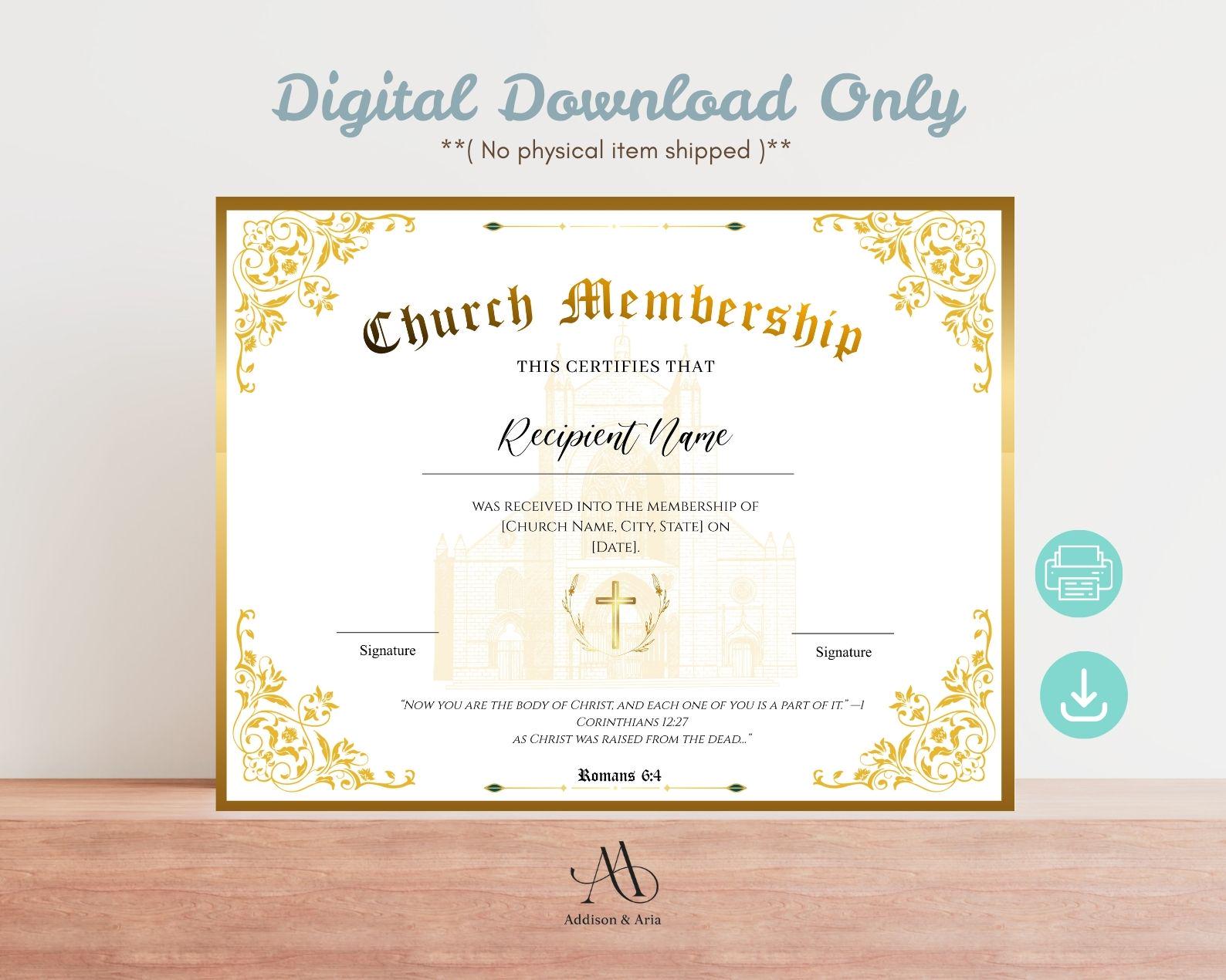 Editable Certificate of Church Membership Template. Printable ...