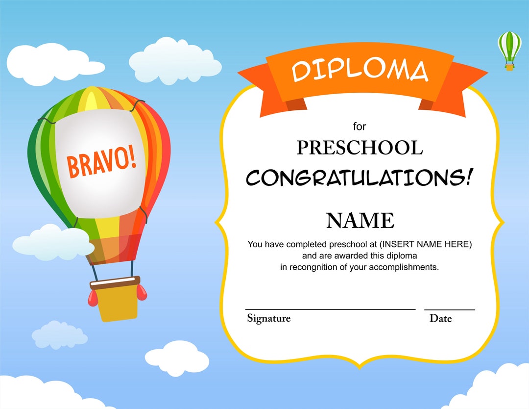 Editable Printable Kindergarten Diploma. Customizable Graduation ...