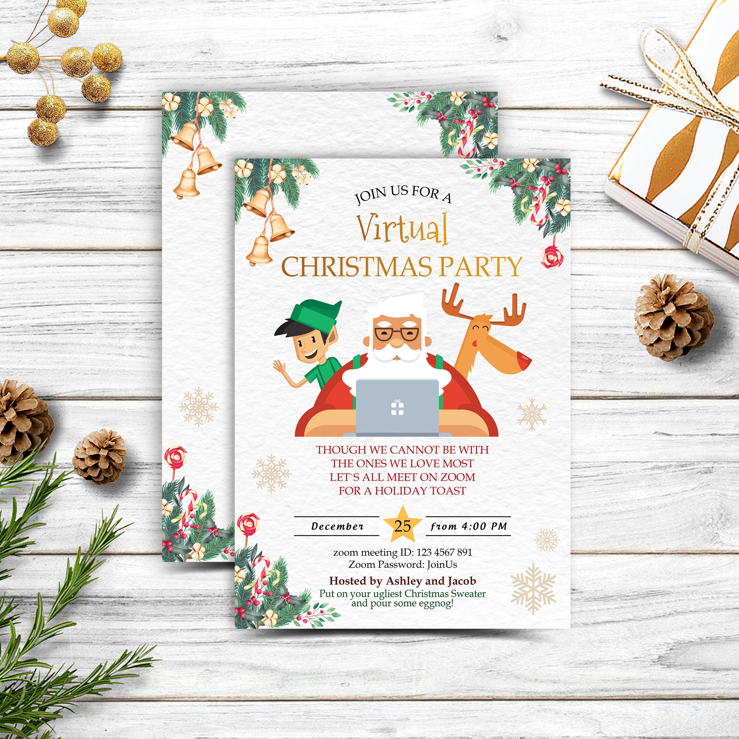 Virtual Holiday Party Invitation - Virtual Christmas Party - Instant ...
