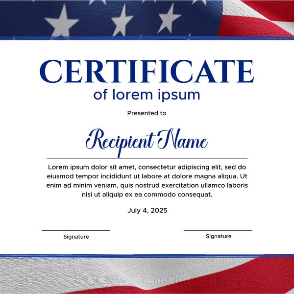 American Certificate Template - Etsy