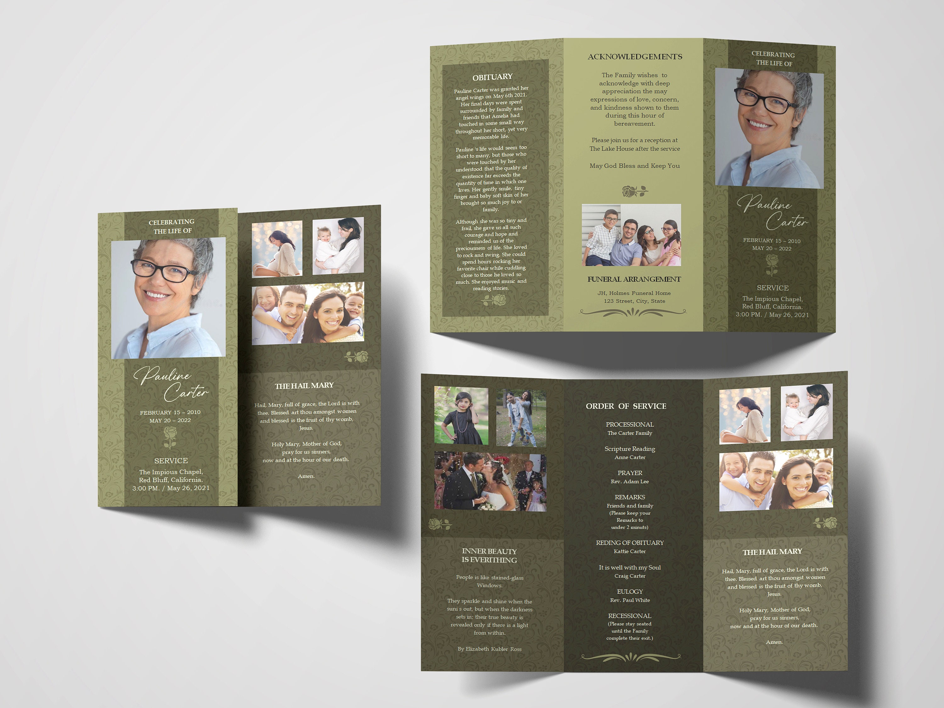 Trifold Funeral Program Template Obituary Template - Etsy