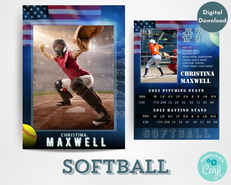 Diamond Ace: Softball Trading Card Template Editable With Corjl - Etsy