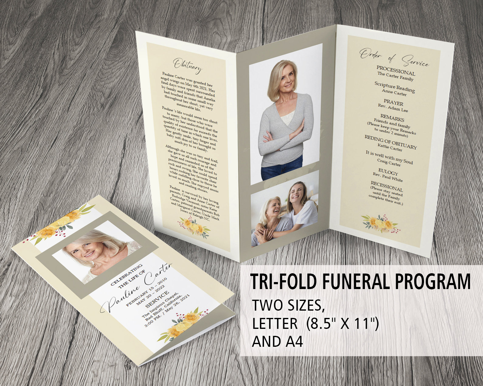 Trifold Funeral Program Template Obituary Template - Etsy