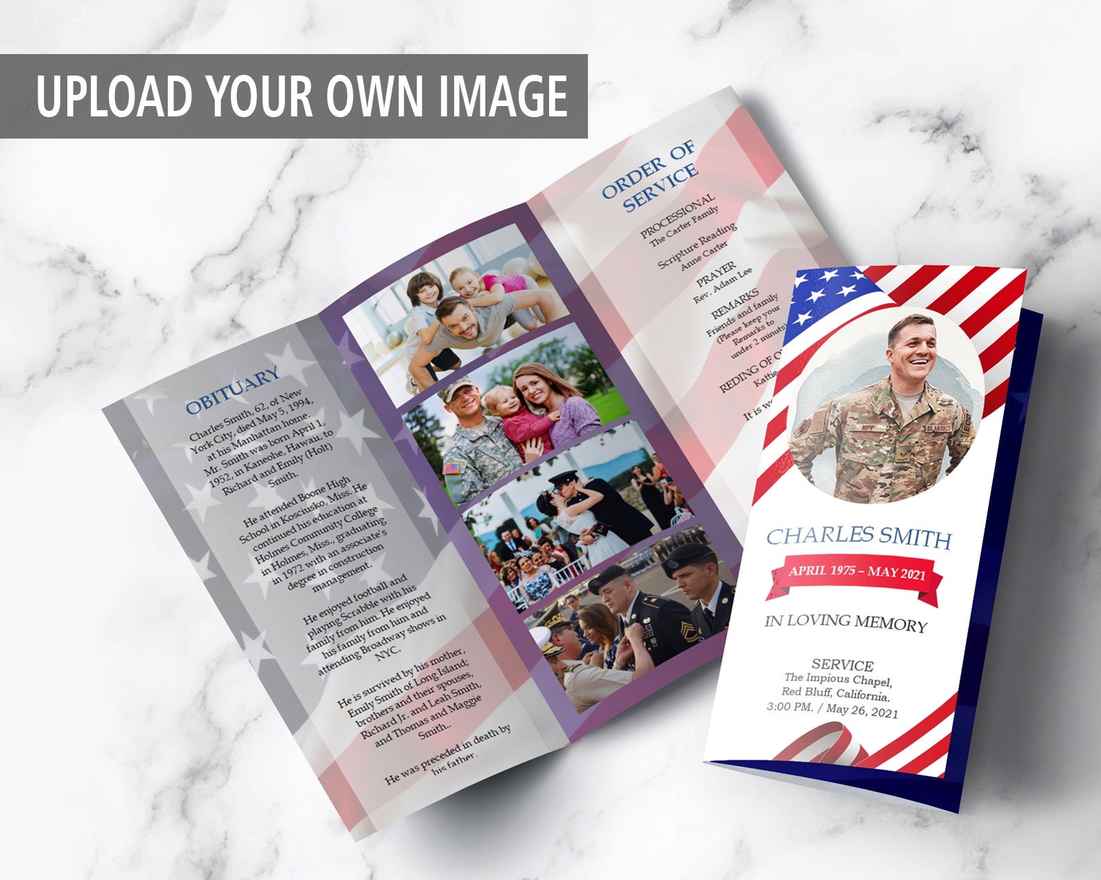 Trifold Military Funeral Program Template Obituary Template - Etsy