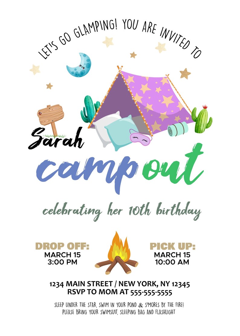 Camping/glamping Birthday Invitation With Free Thank You Card. - Etsy