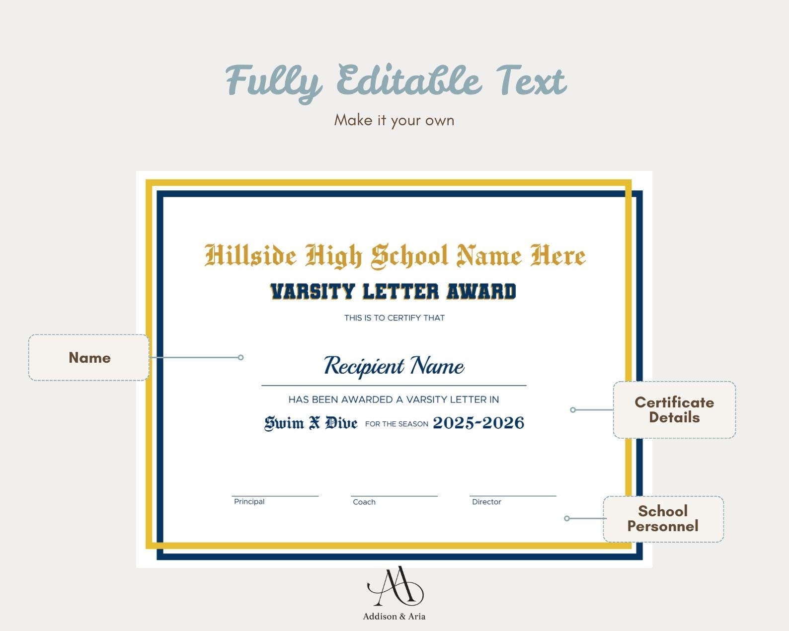 Editable Varsity Letter Award Template. Swim & Dive Template. JV Junior ...