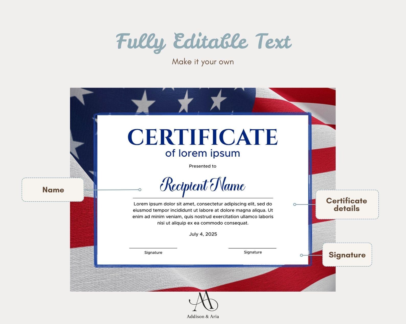 Editable American Flag Certificate Template. Printable American ...