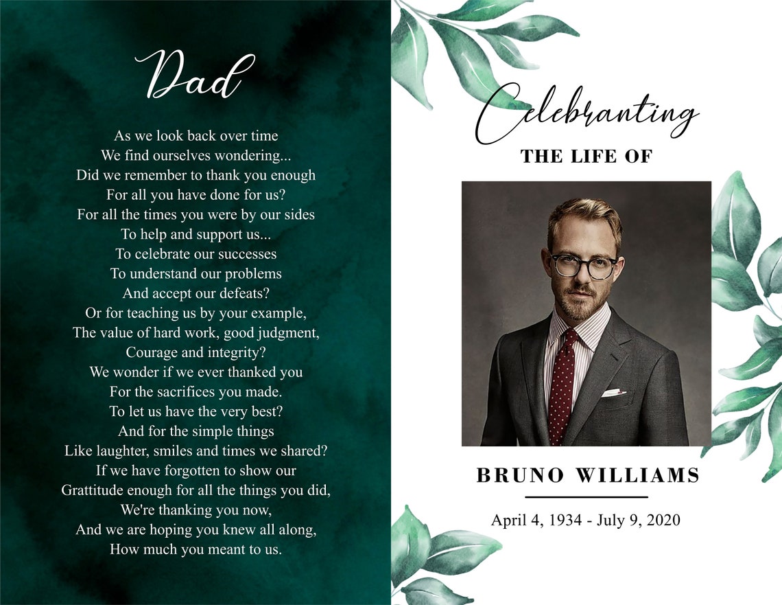 Editable Funeral Program Template With Free Thank You Card and Digital ...