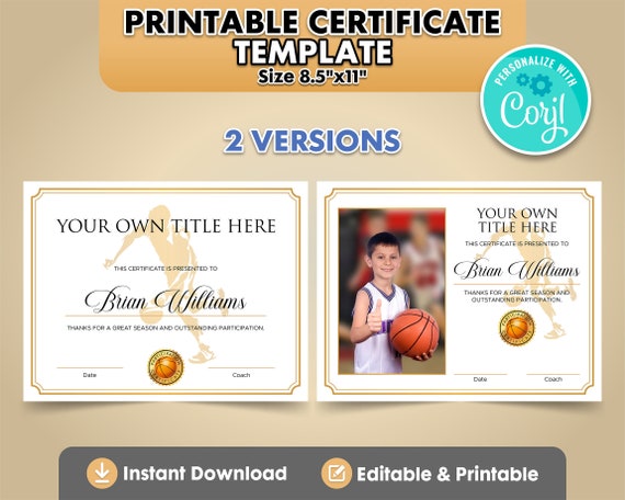 Editable Basketball Award Certificates 2 Versions. | Etsy
