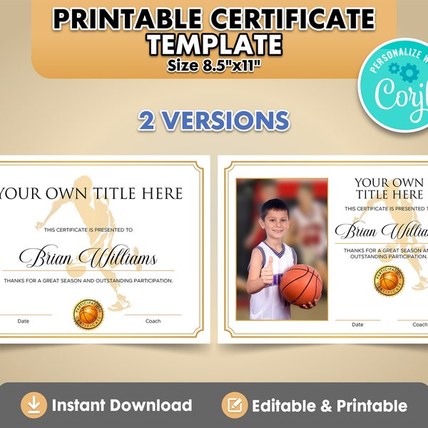 Basketball Certificate - Etsy