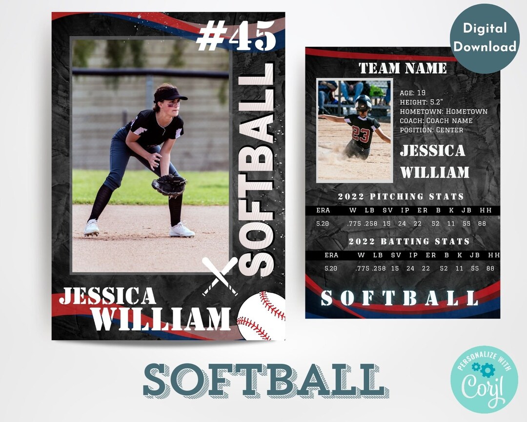 Diamond Ace: Softball Trading Card Template | Editable With Corjl - Etsy