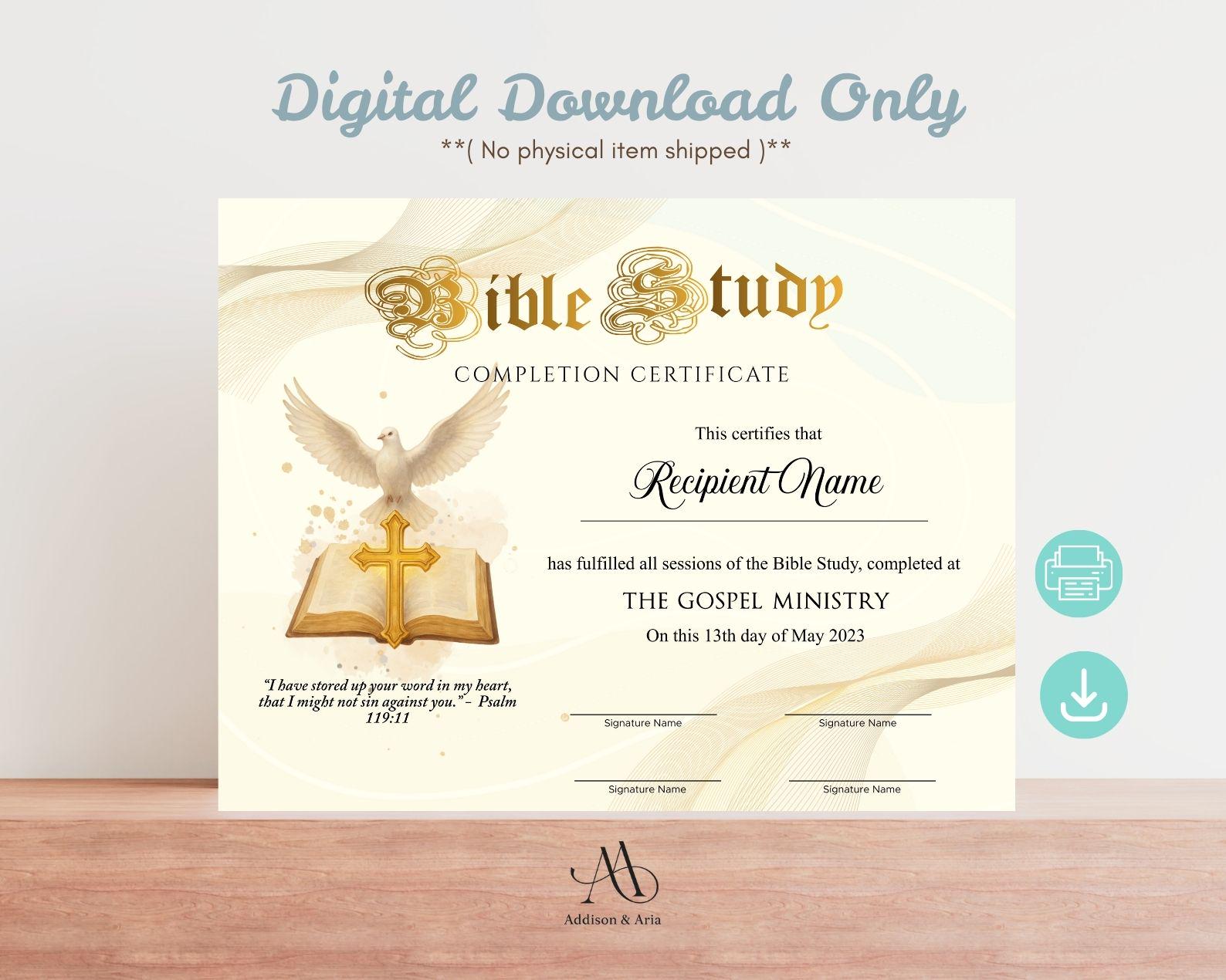 Editable Certificate of Bible Study Completion Template. Printable ...