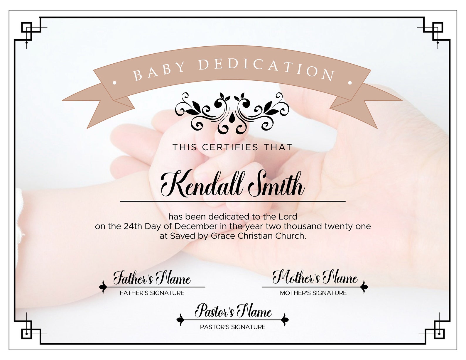 Printable Baby Dedication Certificate. Editable Baby Christening ...