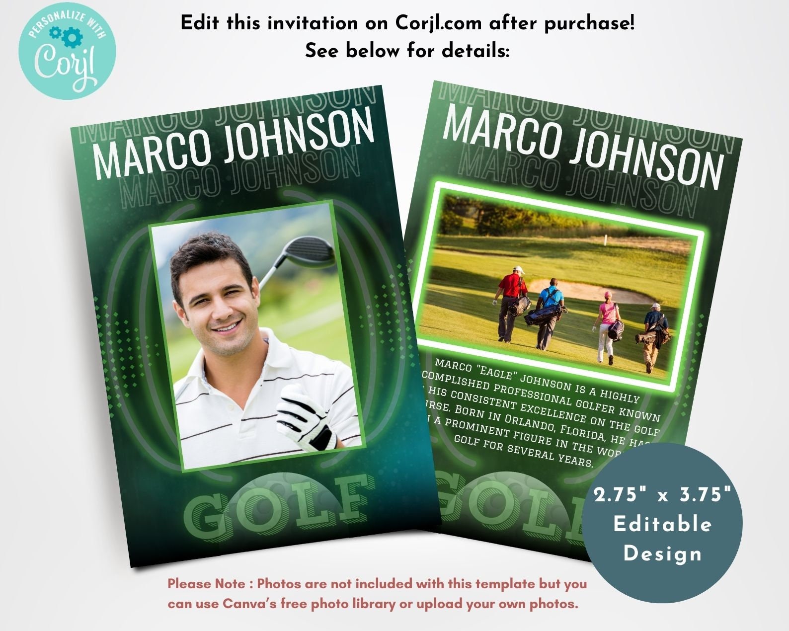 Fairway Prodigy: Golf Trading Card Template | Editable With Corjl - Etsy