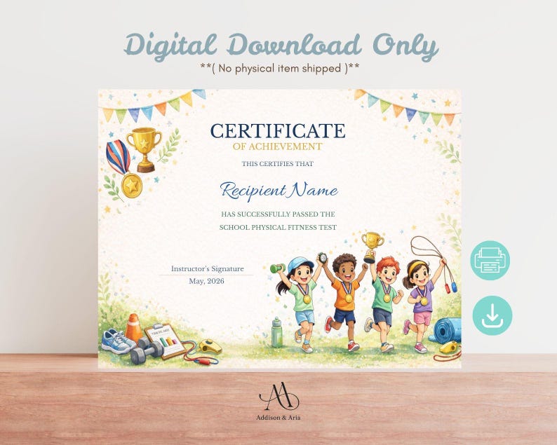 Editable Physical Fitness Test Certificate of Achievement Template ...