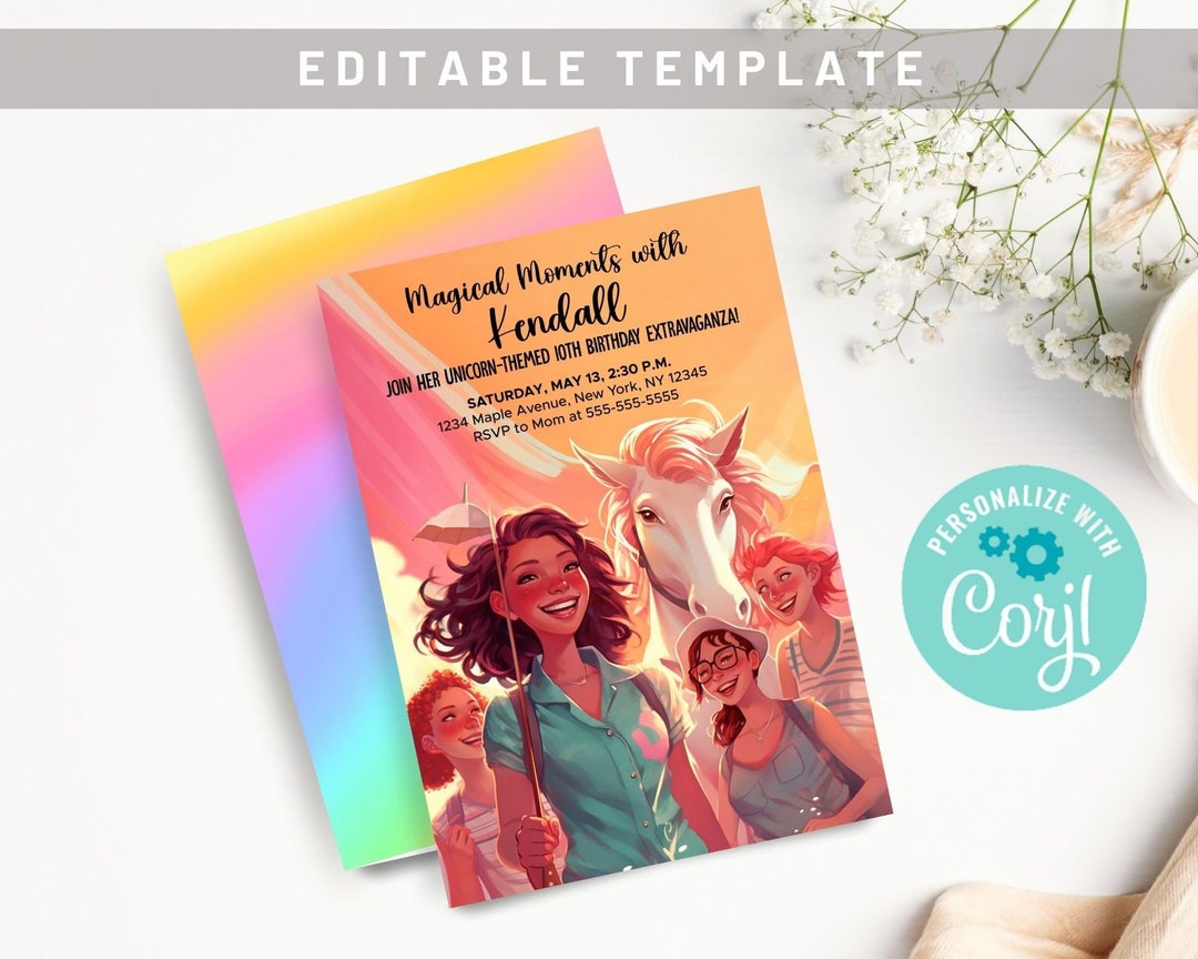 Editable Unicorn Themed Birthday Party Invitation | Magical Celebration ...